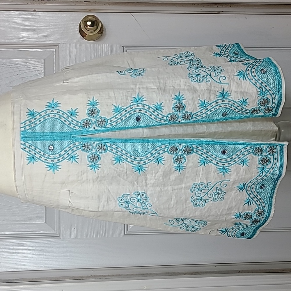 Anne Carson Vintage Linen Embroidered Skirt - Gem